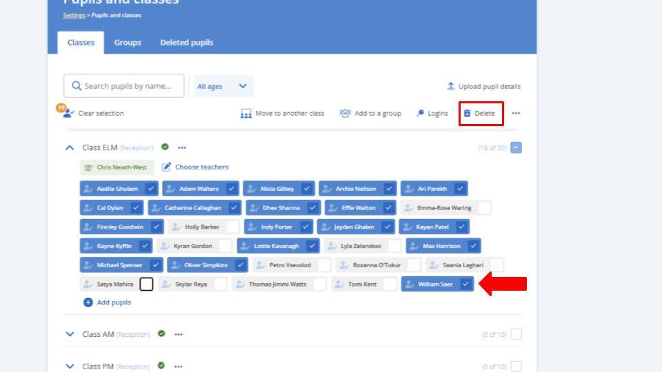 How to delete a class and remove students from your school.