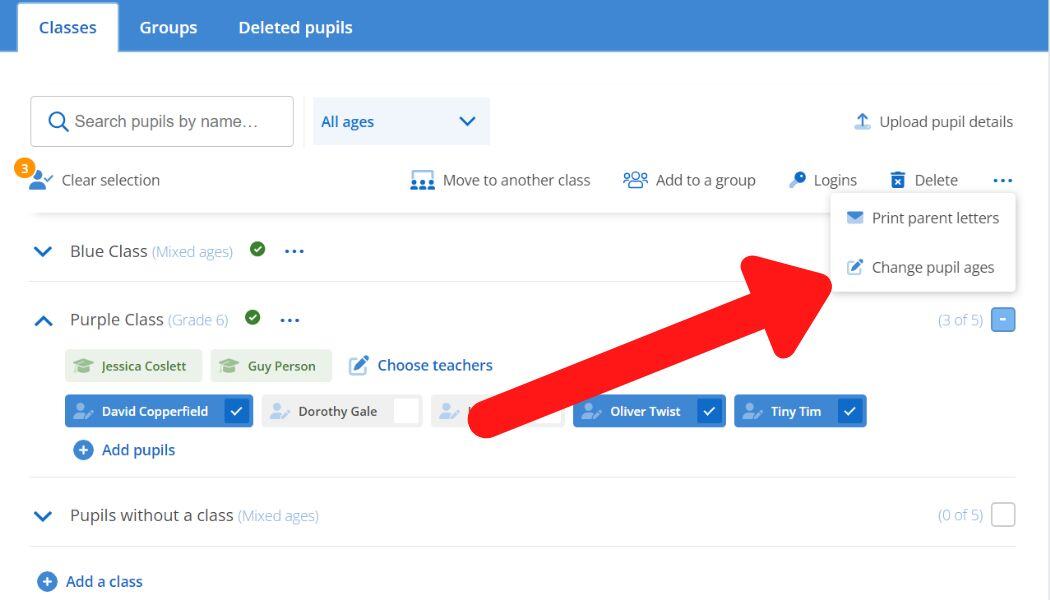 How do I change the grade/year level for my students?