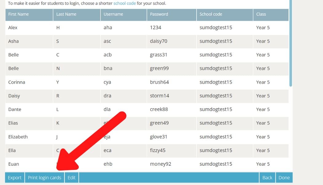 How do I find and share my students' login details?